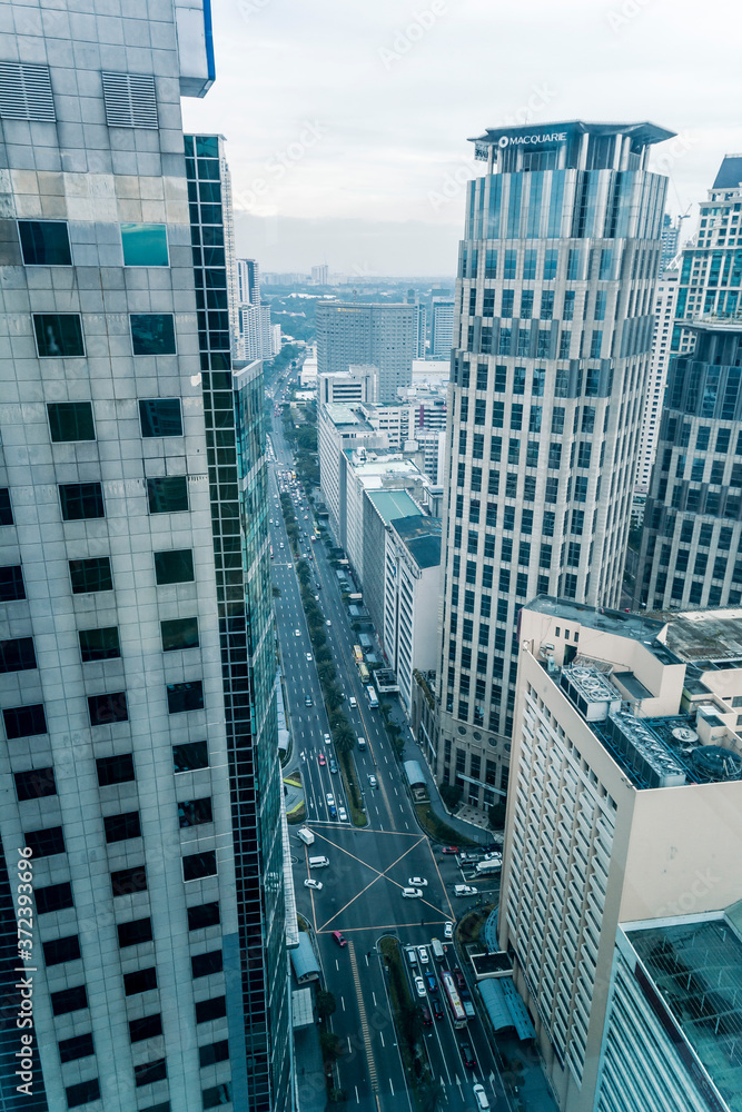 Makati, Philippines - View of Ayala avenue and buildings from the ...