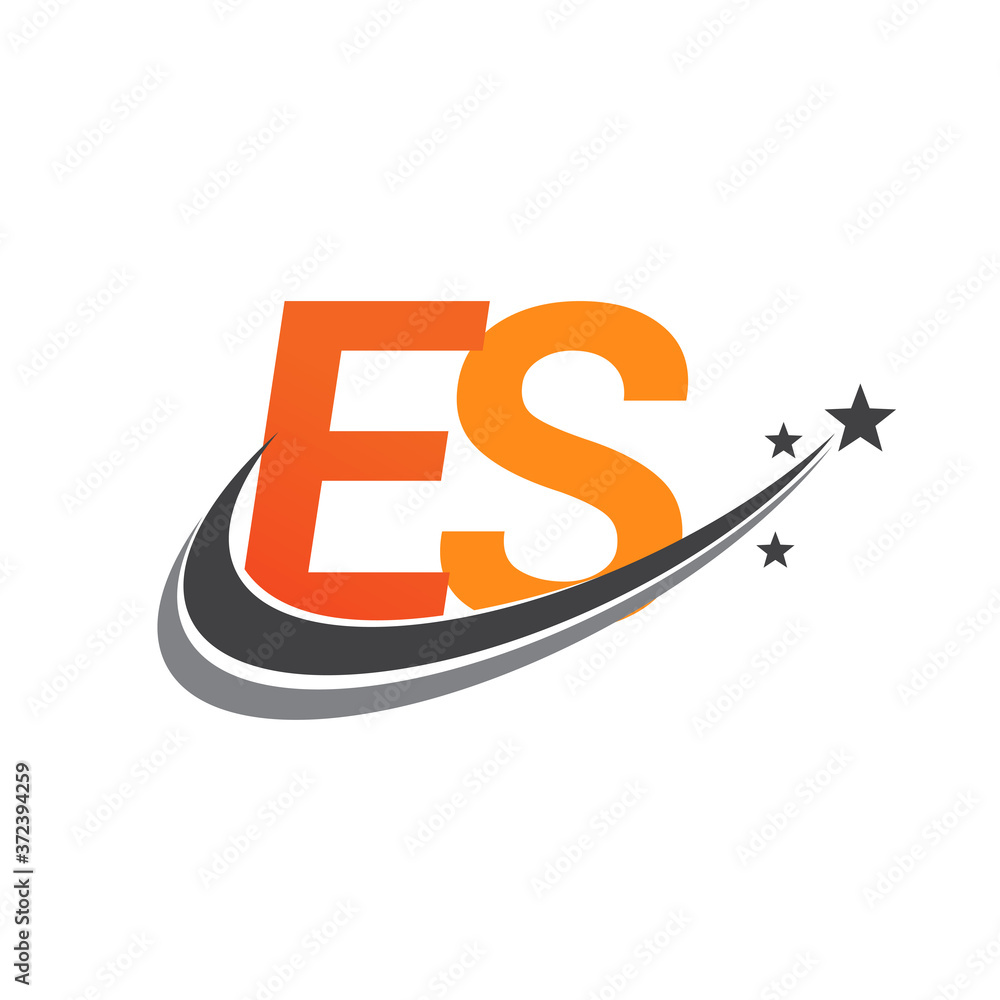 initial letter ES logotype company name colored orange and grey swoosh ...