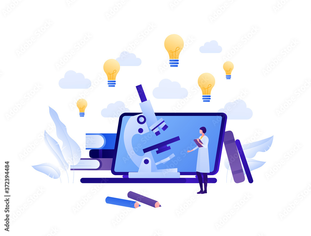 Back to school, online education and science concept. Vector flat ...