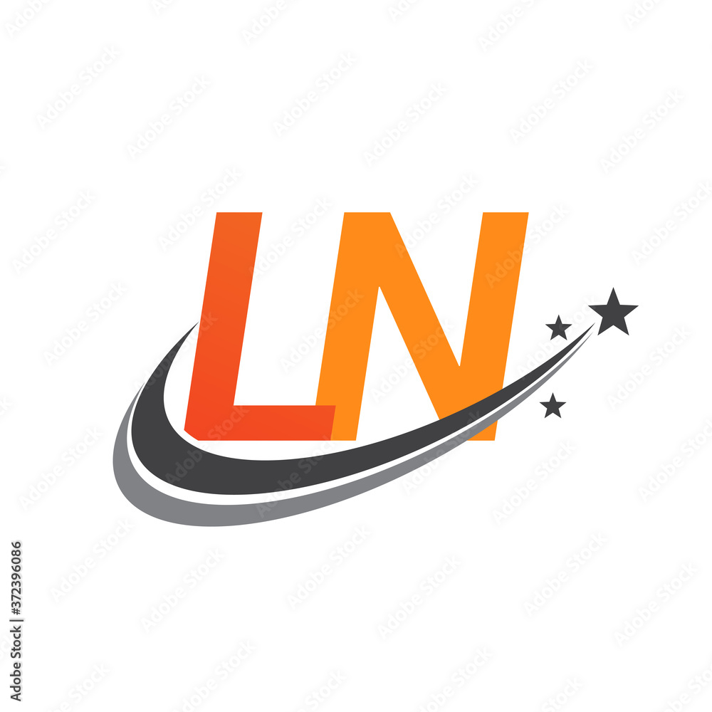 initial letter LN logotype company name colored orange and grey swoosh ...