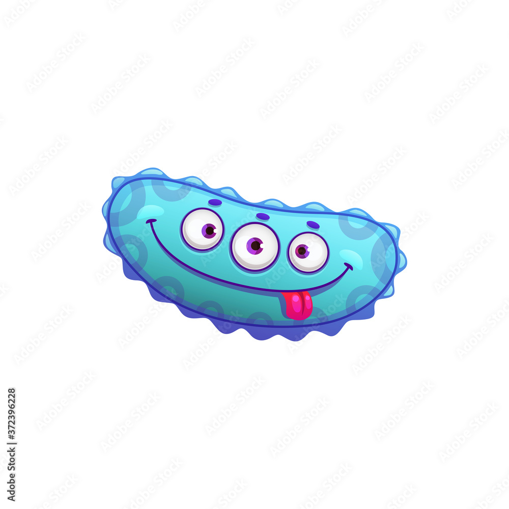 Vecteur Stock Oblong virus with three eyes, infection monster shoving ...