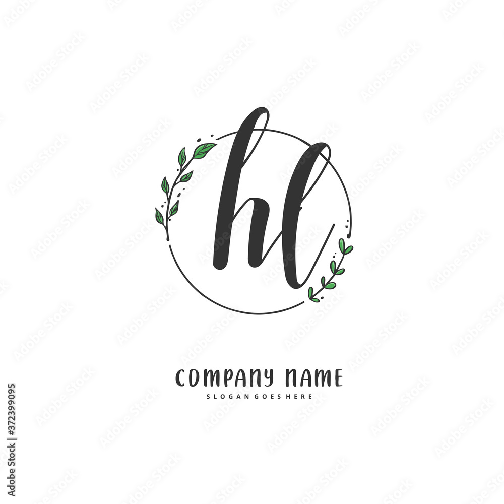 H L HL Initial handwriting and signature logo design with circle ...