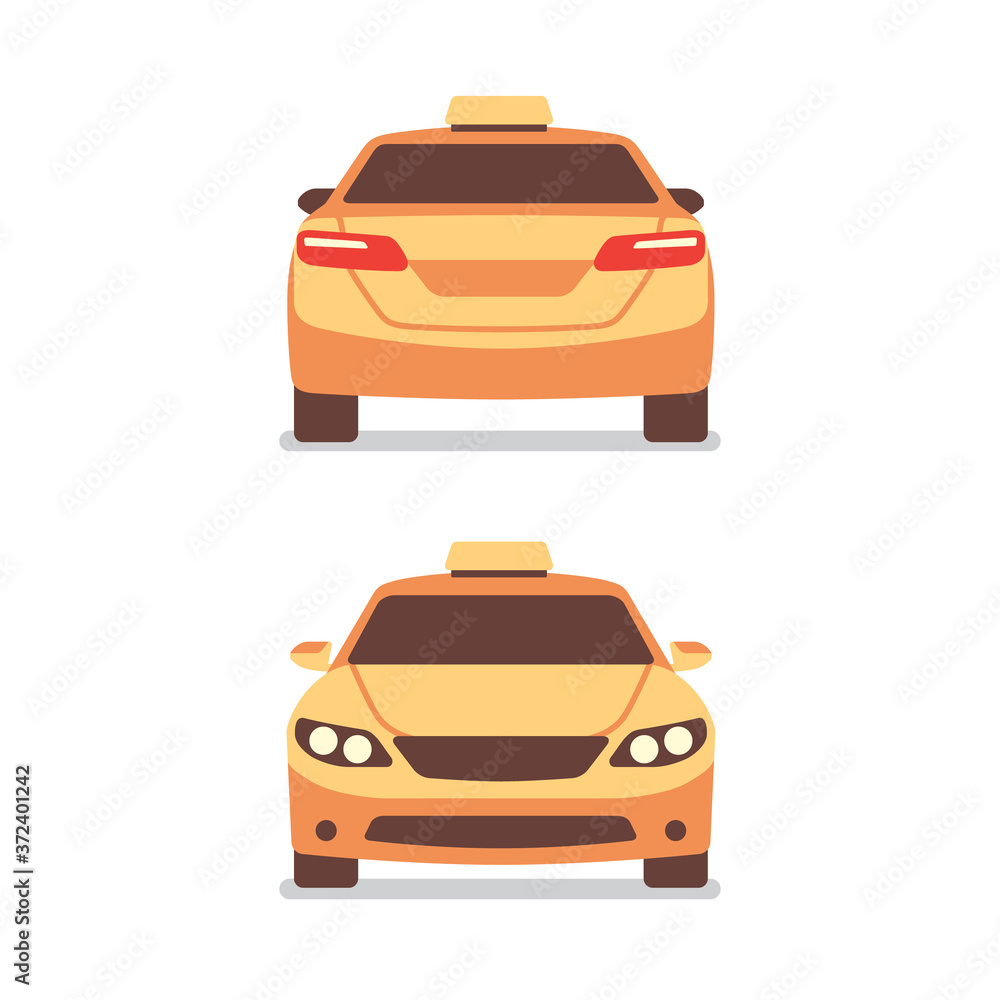 Two different angle of yellow taxi car public transportation service ...