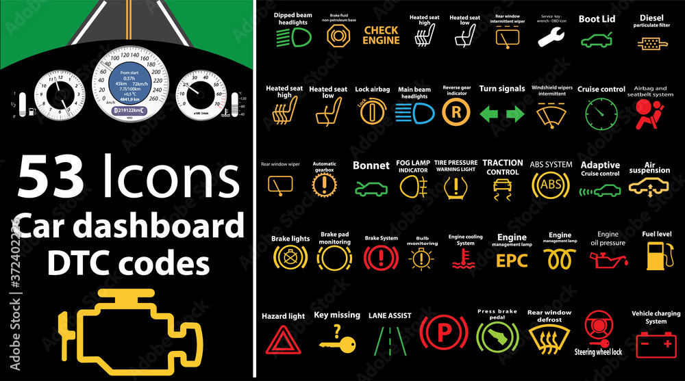 53 pack icons - Car dashboard, dtc codes, error message, check engine ...