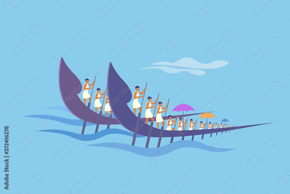 Teams rowing traditional snake boats. Concept for boat racing in the ...