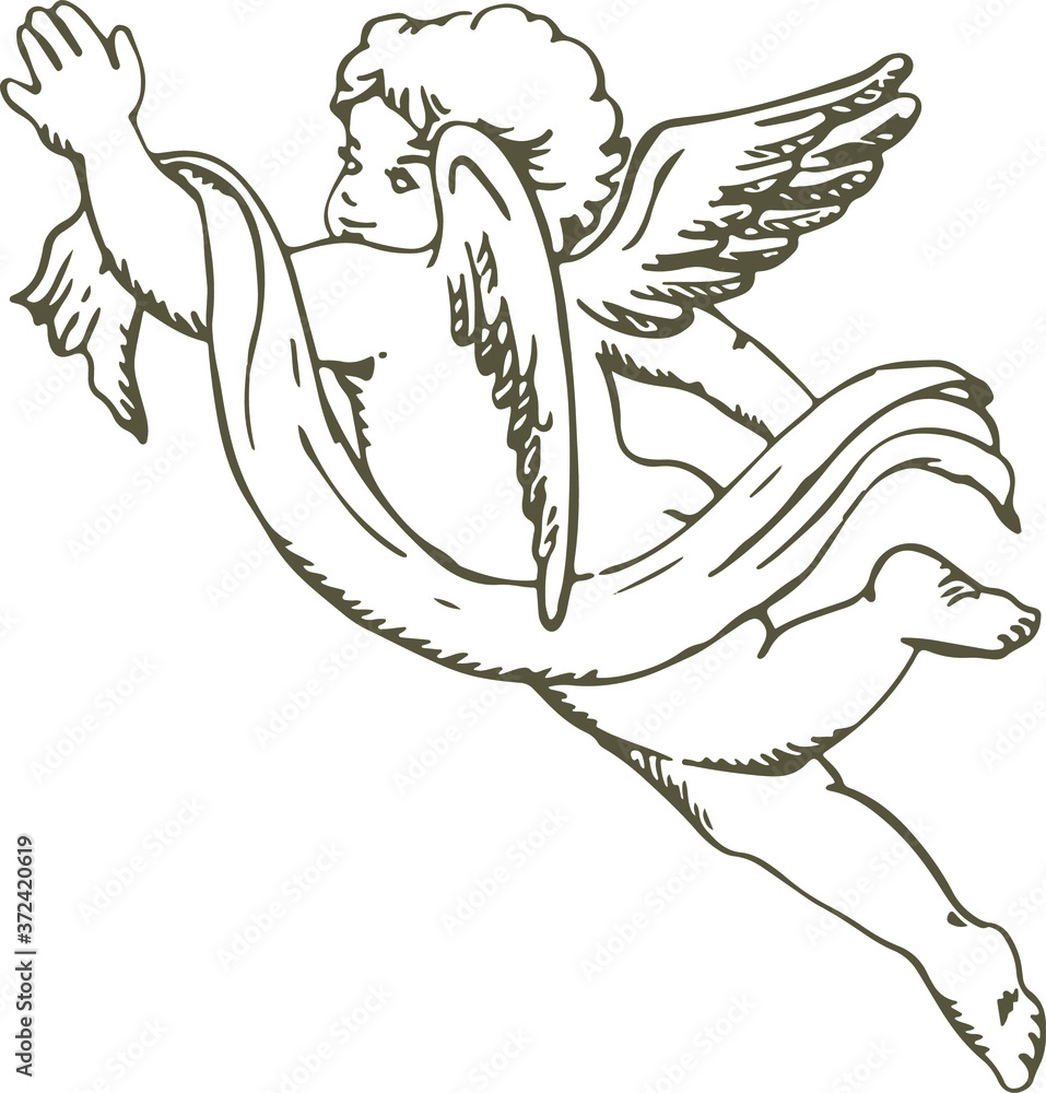 Hand drawn sketch of cute little angel. Vector illustration Stock ...