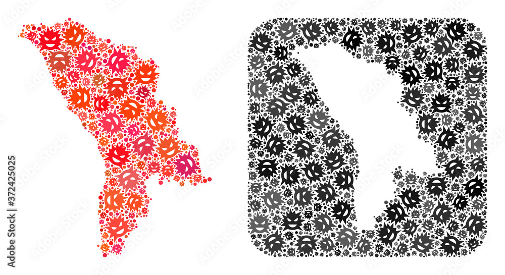Evil virus map of Moldova collage designed with rounded square and cut ...