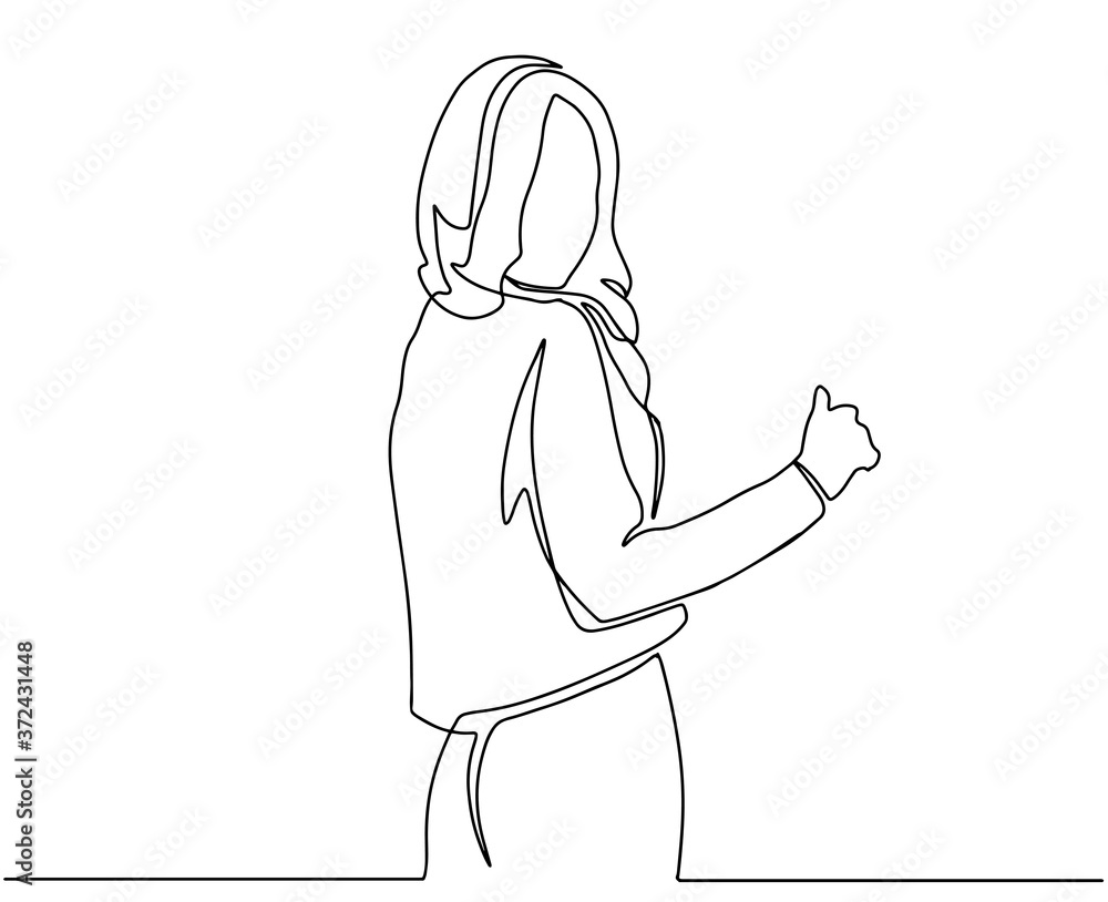 Continuous line drawing of standing woman. Continuous line drawing of ...