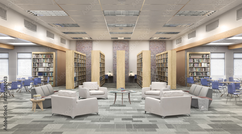 Modern library of High school . 3d illustration Stock Photo | Adobe Stock