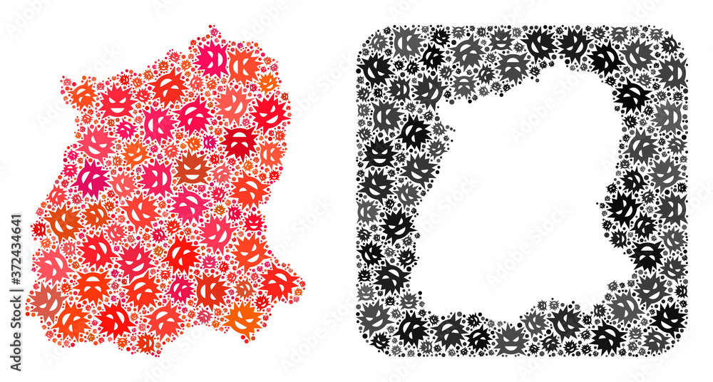Infection virus map of Sikkim State collage composed with rounded ...