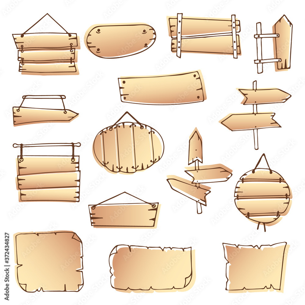 Hand drawing direction signs, sketch road signboards, sketch of wooden ...