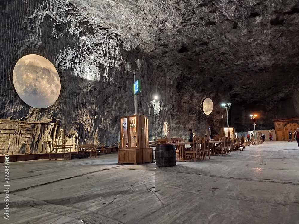 PRAID, ROMANIA -July, 2020 The underground salt mine Salina Praid, one ...