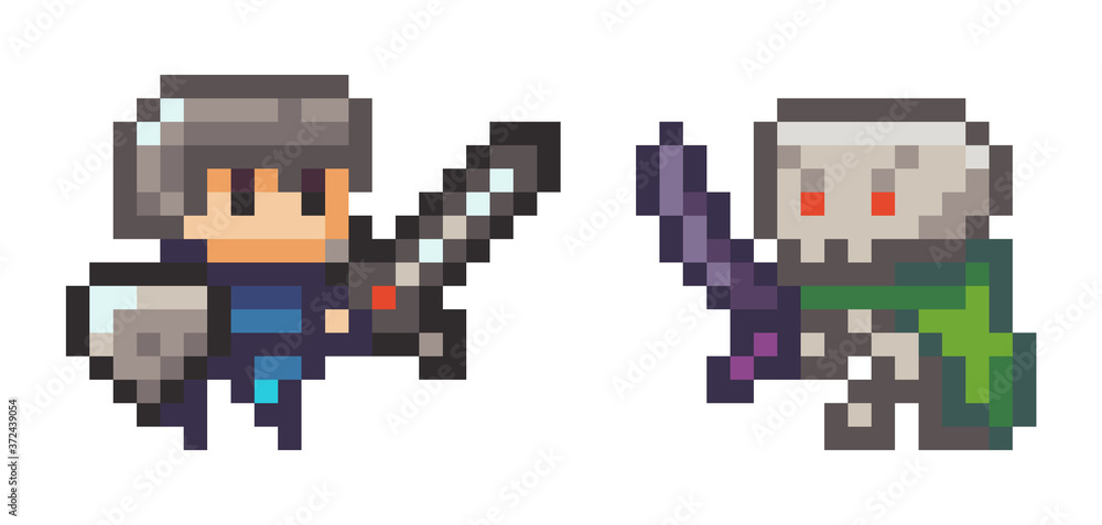 Vecteur Stock Pixel art style character in game arcade play vector. Man ...