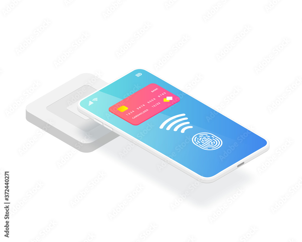 Isometric EMV chip credit card square reader. Secure cashless payment ...