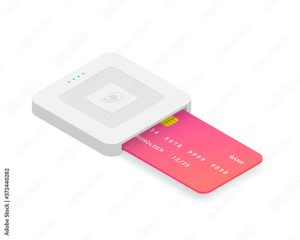 Isometric EMV chip credit card square reader. Secure cashless payment ...