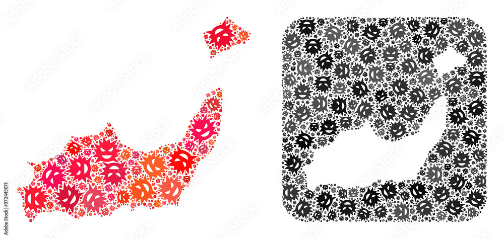 Pandemic virus map of Inagua Islands collage formed with rounded square ...