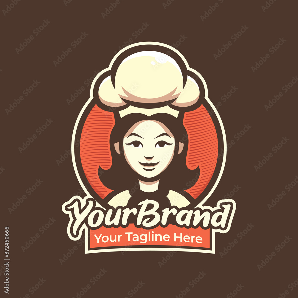 chef woman logo for pastry, restaurant, cafe logo illustration mascot ...