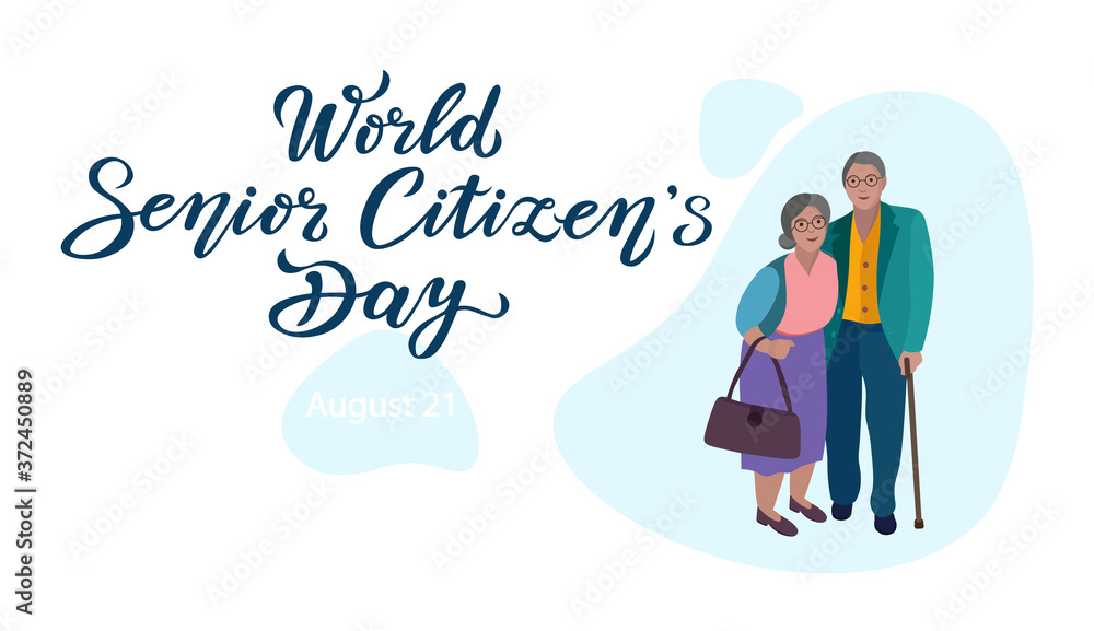 world senior citizens day poster with lettering text design and couple ...