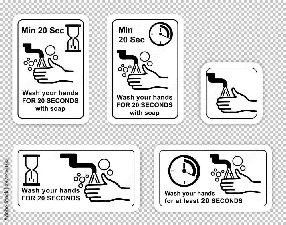 Warning signs on transparent background.. Wash your hands for at least ...