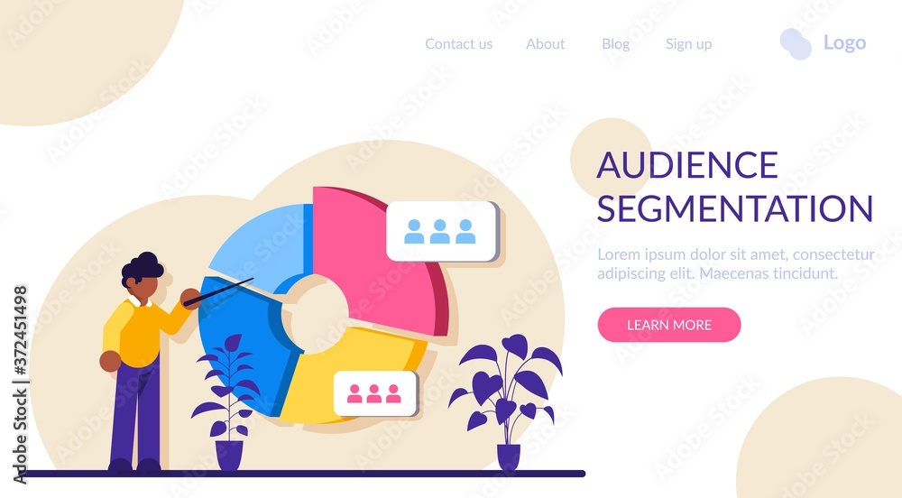 Audience segmentation concept. Man near a large circular chart with ...