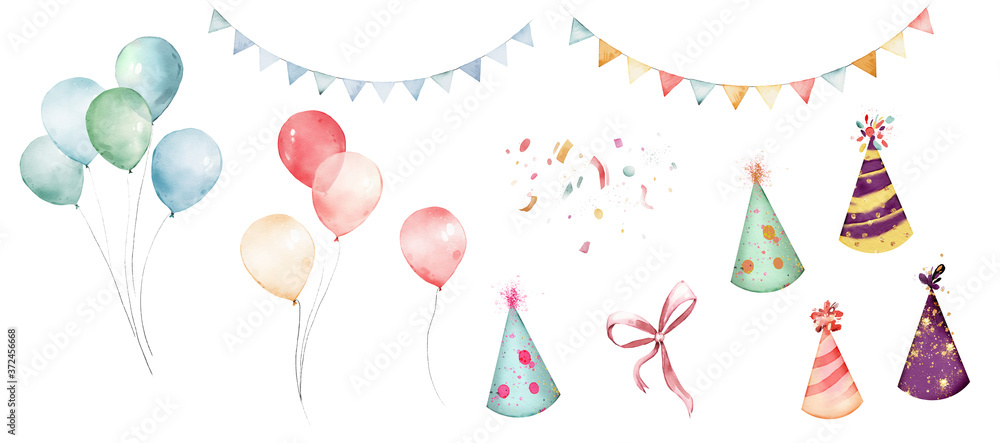 watercolor balloons colorful for party Stock Illustration | Adobe Stock