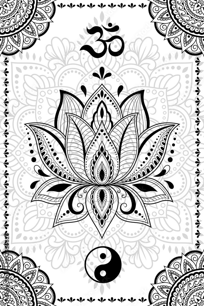 Set of Eastern ethnic religious symbols. Mandala with OM mantra, Yin ...