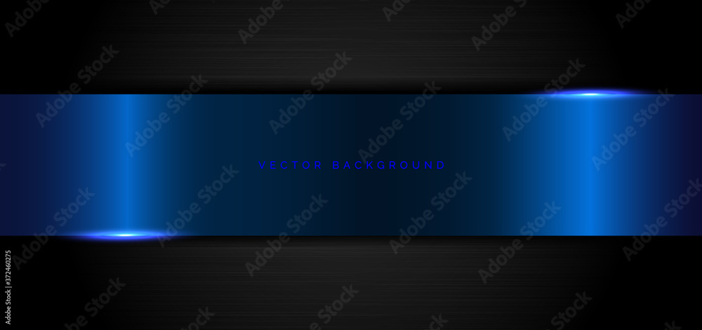 Abstract banner elegant template geometric blue metalic on black metal ...
