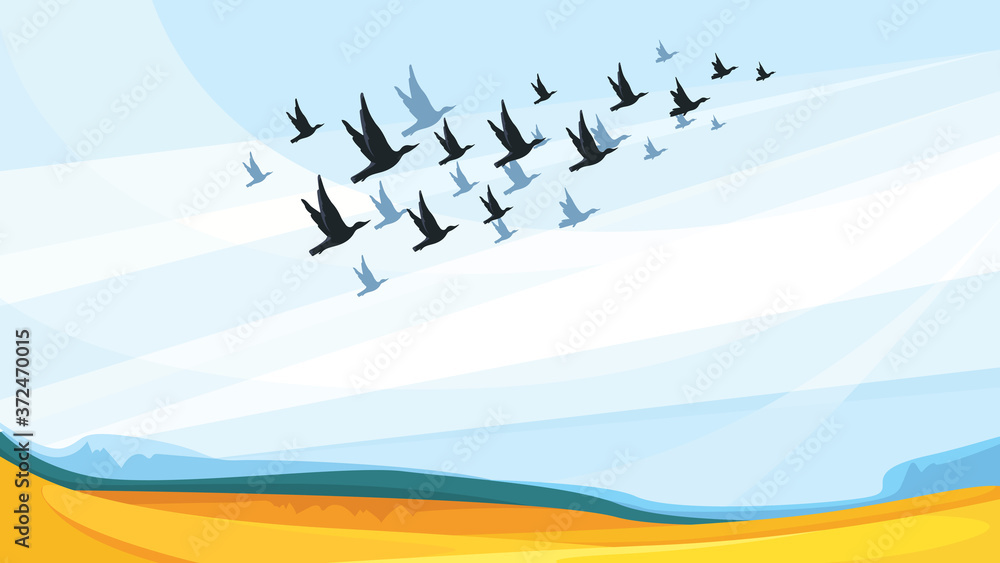 Migratory birds in blue sky. Beautiful nature scenery. Stock Vector ...