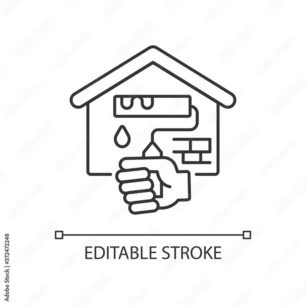 Home repairs linear icon. House renovation. Building redecoration ...