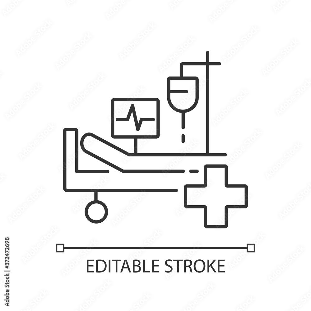 Intensive care linear icon. Critical care medicine. ICU. Hospital ward ...