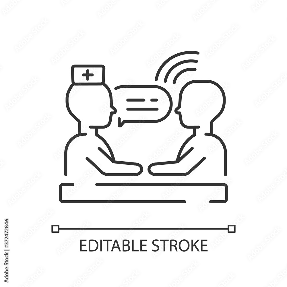 Therapy linear icon. Counseling. Psychotherapy. Talking and cognitive ...