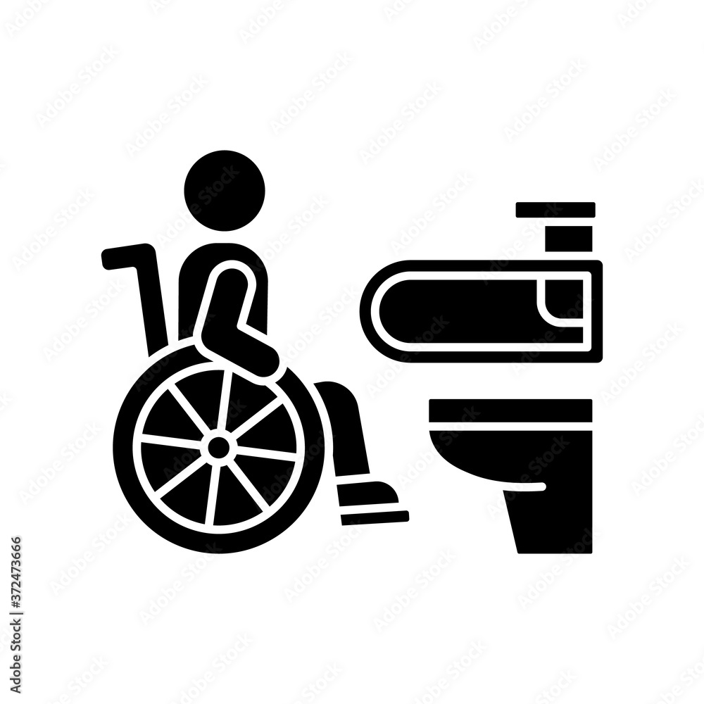 Accessible toilet black glyph icon. People with physical disabilities ...