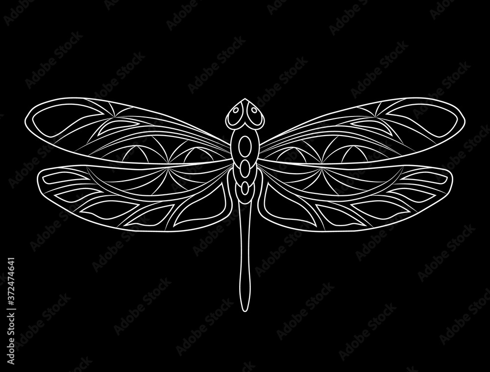 Openwork dragonfly icon. Vector illustration. Isolated white outline on ...