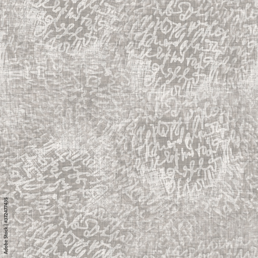 French woven linen texture doodle lettering background. Ecru flax grey ...