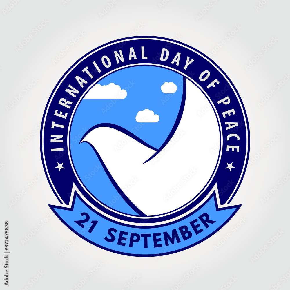 International day of peace poster, badge or banner with white dove ...