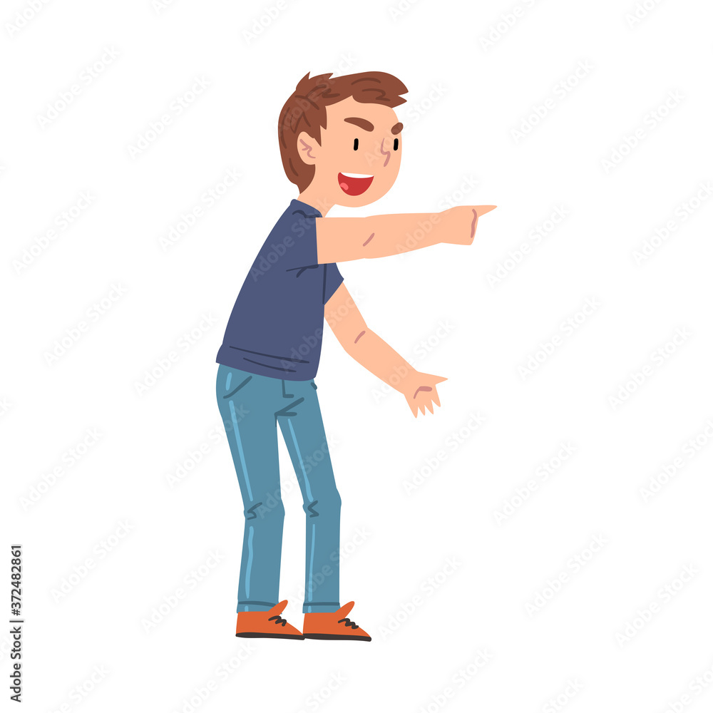 Bully Boy Character Mocking at Someone, Hoodlum Child Pointing with his ...