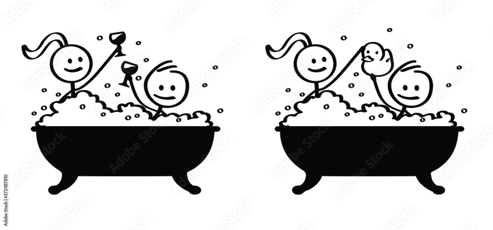 in bath, bathroom. Kids playing running, jumping Happy smile stickman ...