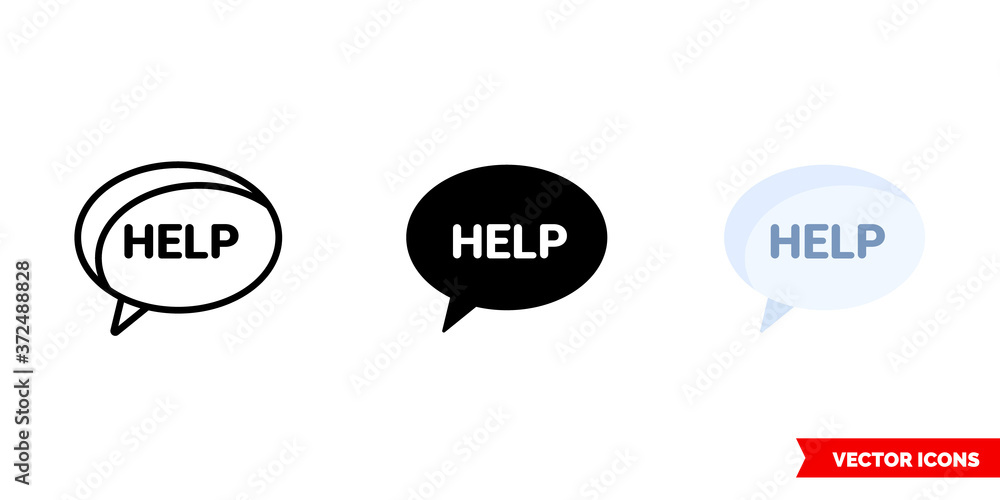 Help icon of 3 types color, black and white, outline. Isolated vector ...