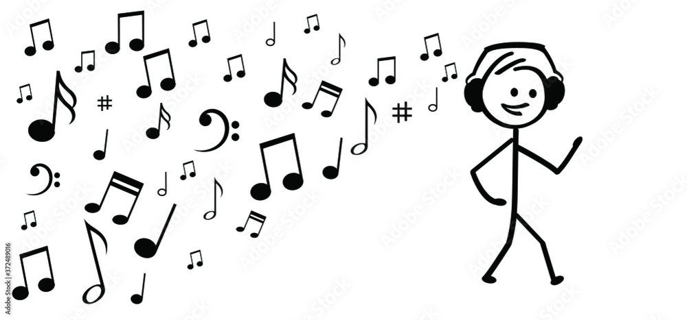 Listen to music. Kids playing running, jumping Happy smile stickman ...