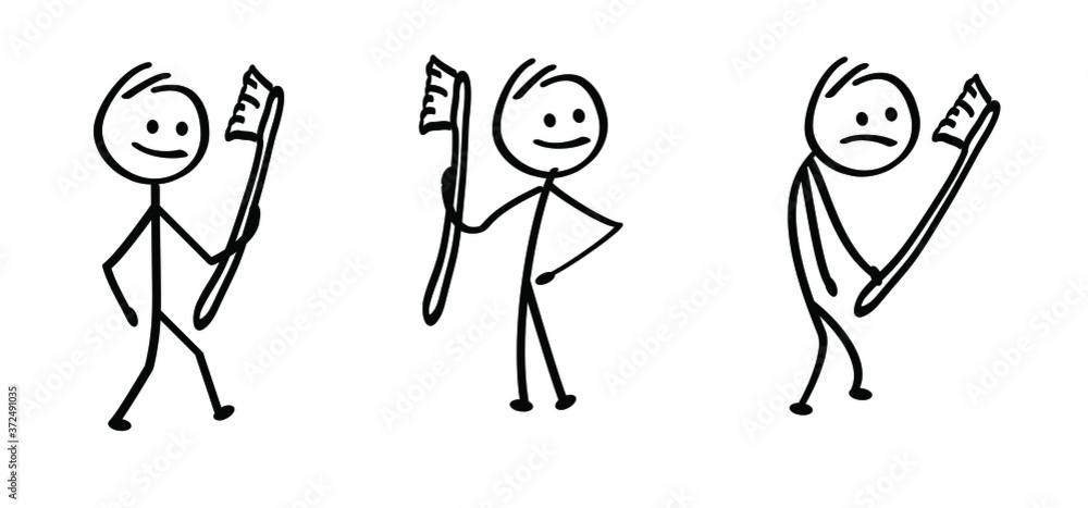 Toothbrush, toothbrushing. Kids playing running, jumping Smile stickman ...