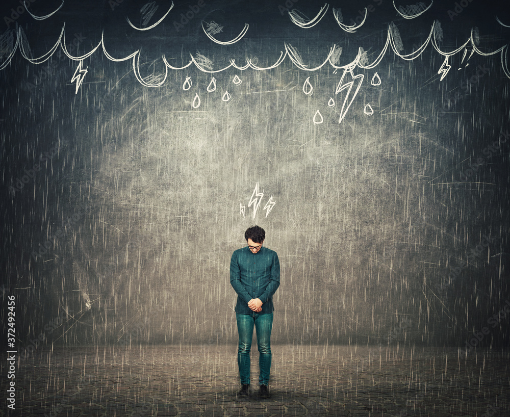 Human depression and emotional breakdown concept, as sad businessman ...