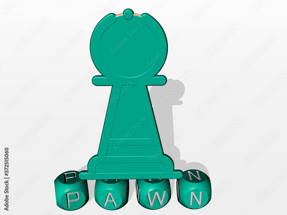 PAWN cubic letters with 3D icon on the top, 3D illustration for chess ...