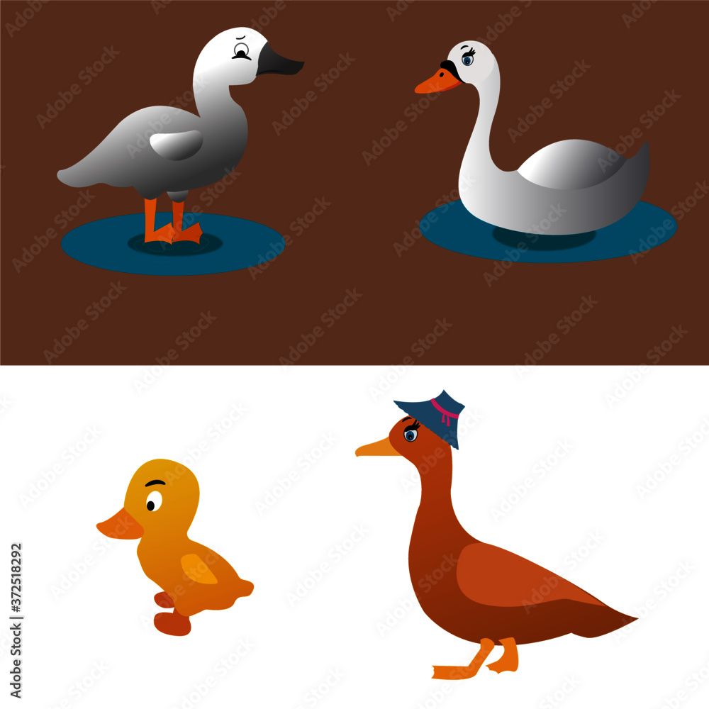 Ugly duckling characters for story book, impressions, banners Stock ...
