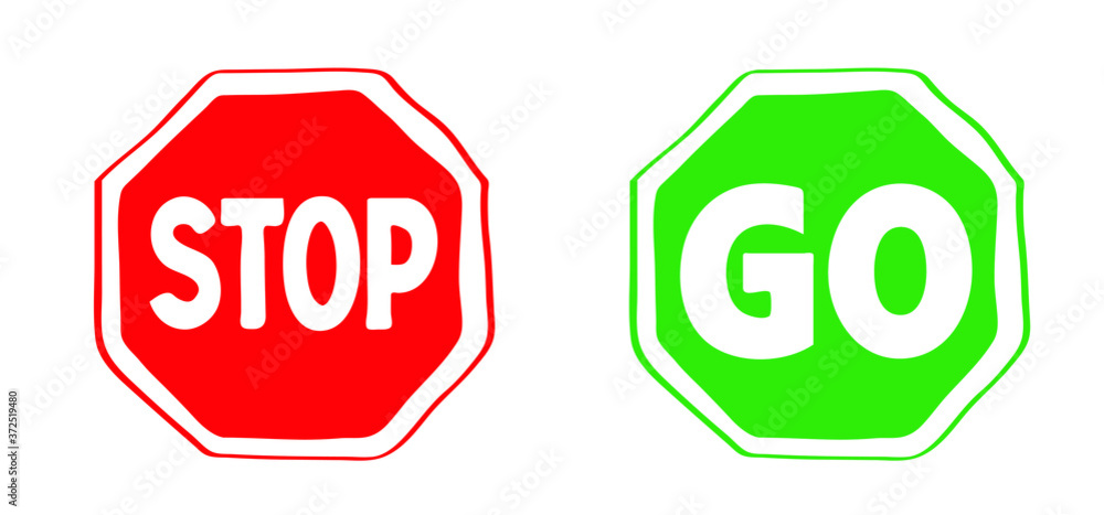 Stop and Go. Stop sign and go sign. Red Stop and green go icons. go and ...