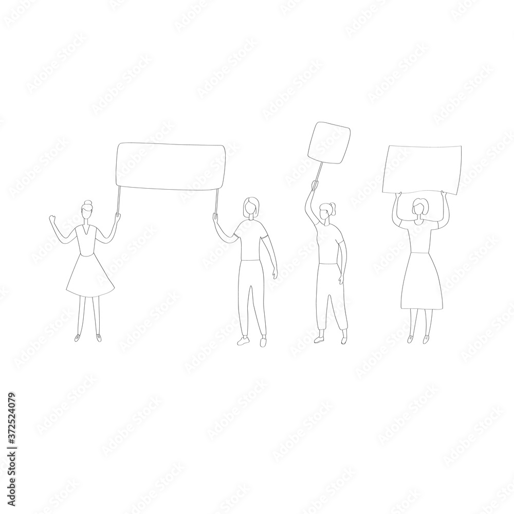 Young women hold placard during LGBTQ rights parade. Concept of ...