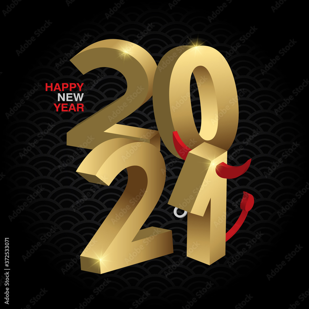 Square banner Happy New Year. Gold numbers 2021 on a black background ...