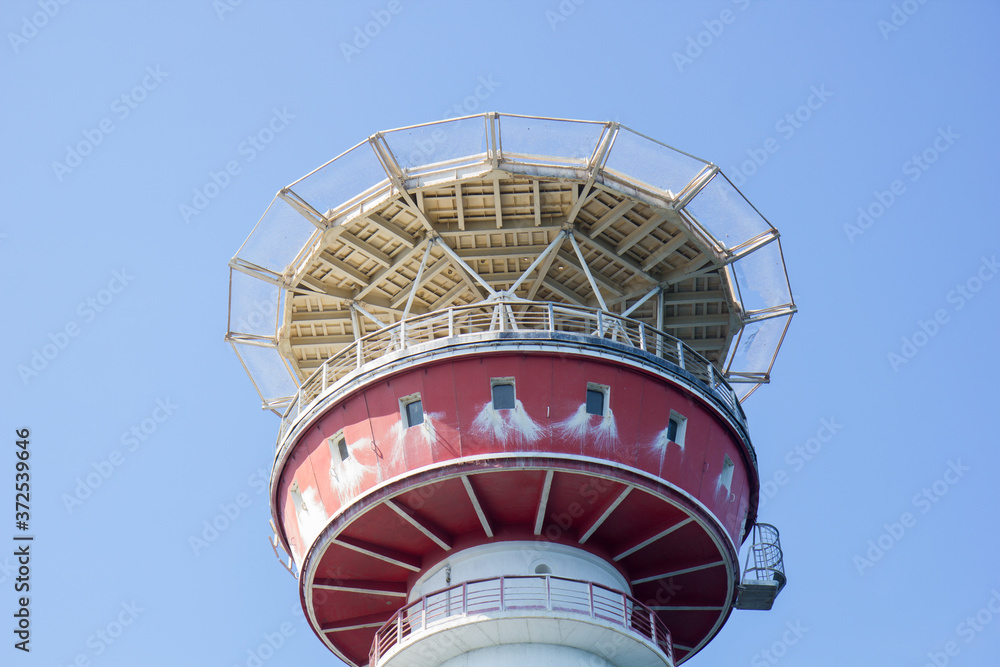 Irbe lighthouse in Baltic sea. Built in 1979 in Mihaila Michaels bank ...