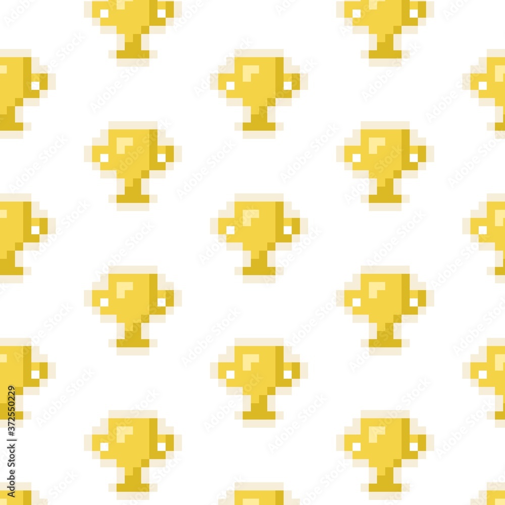 Pixel art 8-bit pattern golden winner cup on white background ...
