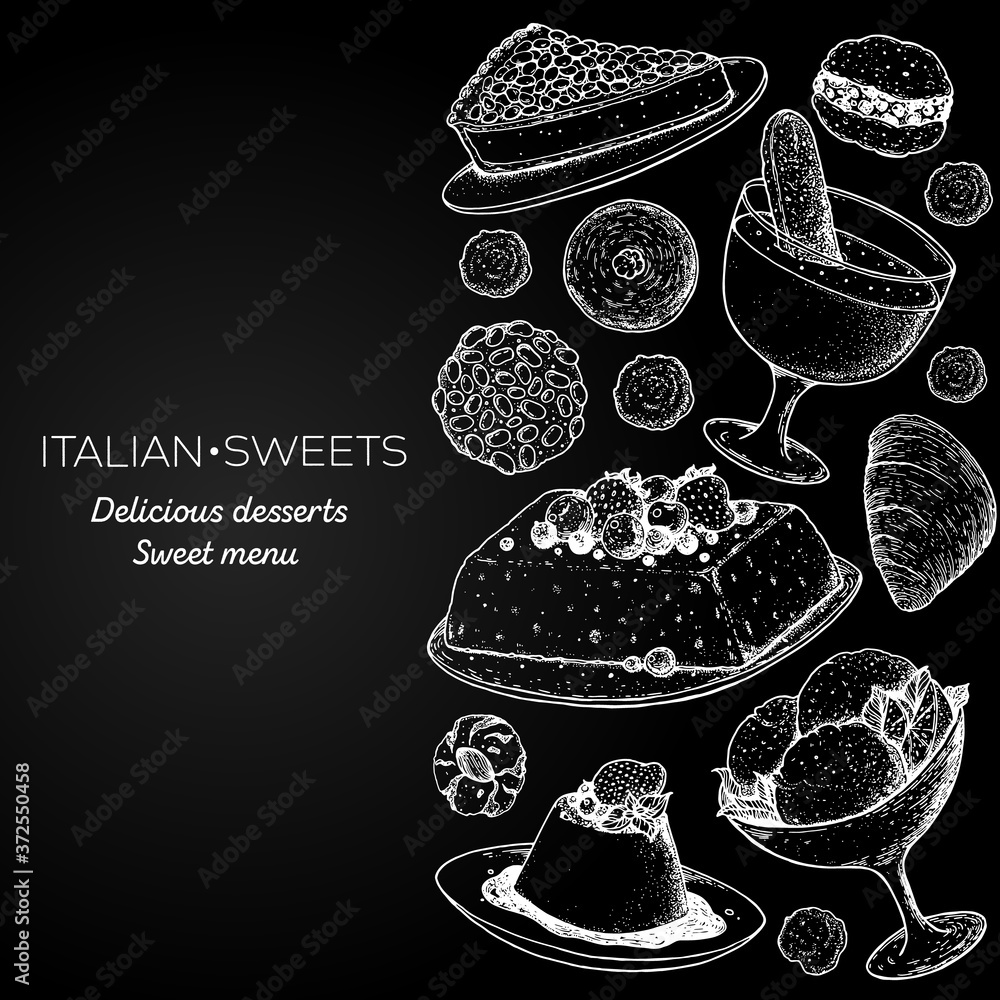 Italian dessert vector illustration. Italian food hand drawn sketch ...