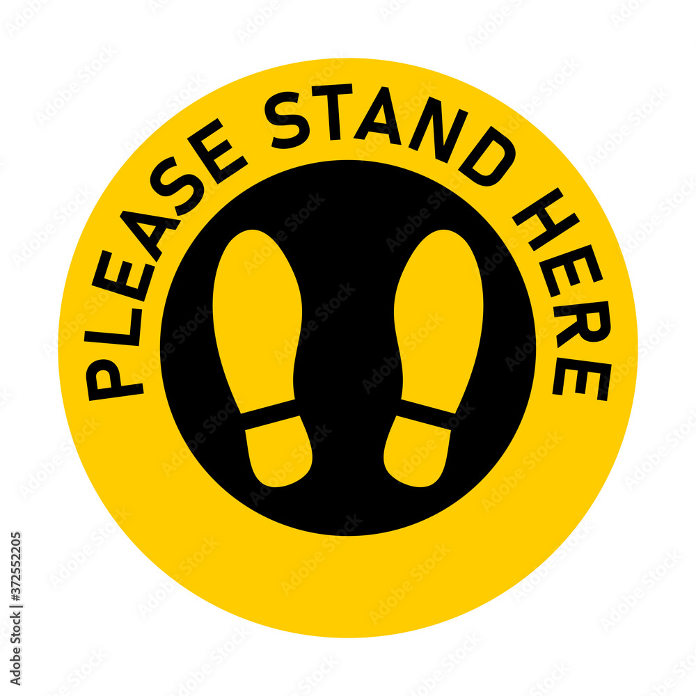 Please Stand Here Round Floor Marking Icon with Text and Shoeprints for ...